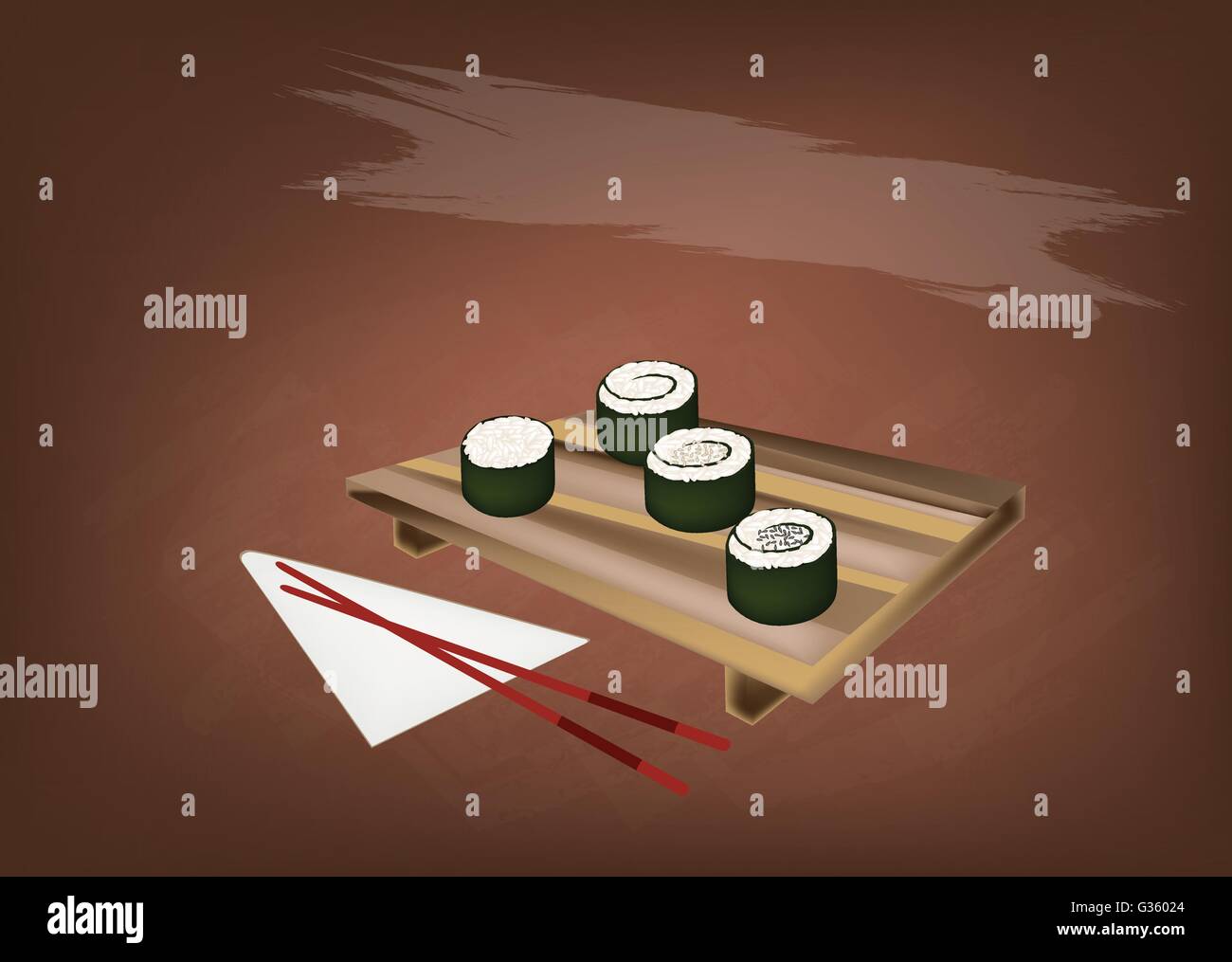 Japanese Cuisine, Illustration of Fresh Rice Sushi Rolls or Rice ...