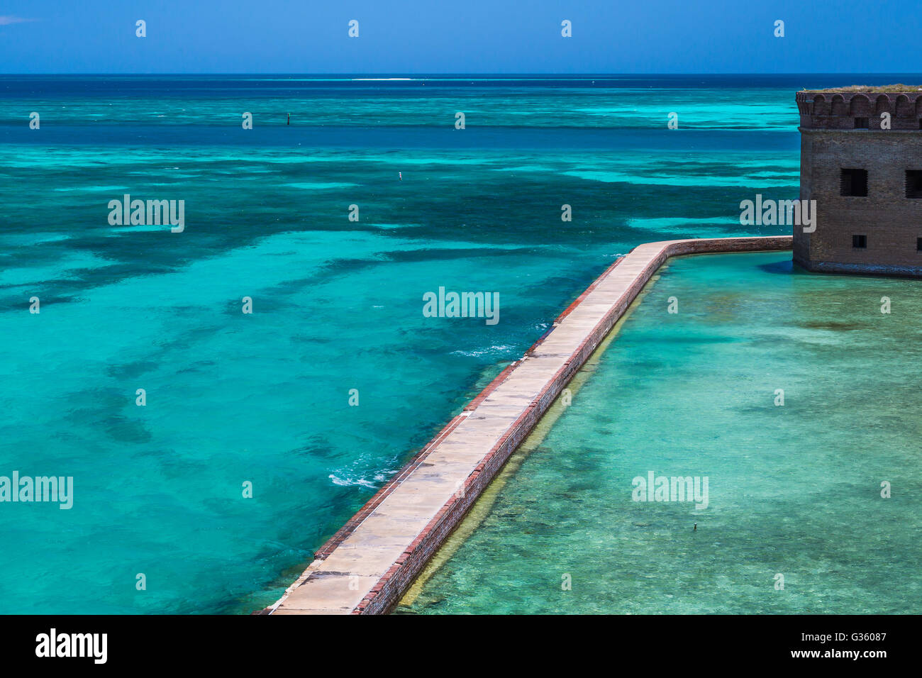 Moat wall around Fort Jefferson with in the Gulf of Mexico, Garden Key ...
