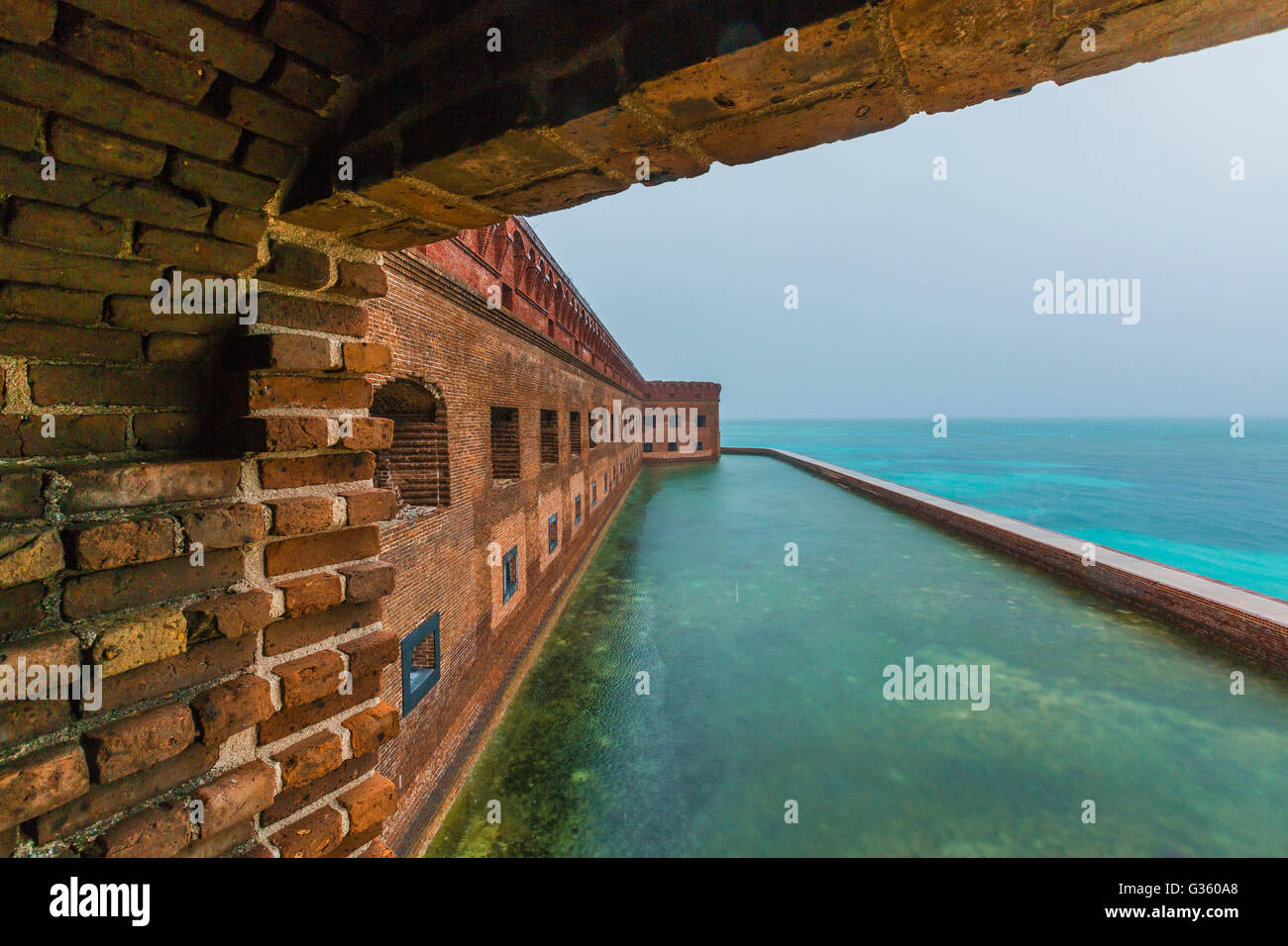 View of moat and fort walls from a bastion of Fort Jefferson in Dry ...