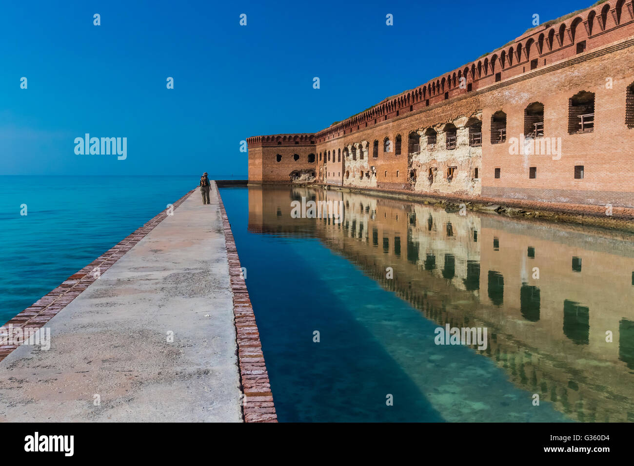 The moat, brick wall, battlements, and bastions of Fort Jefferson, on ...