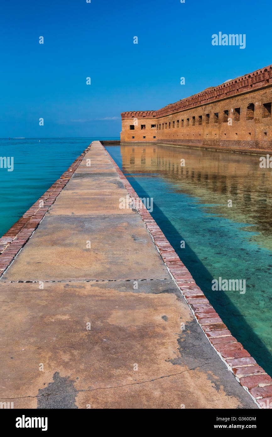The moat, brick wall, battlements, and bastions of Fort Jefferson, on ...