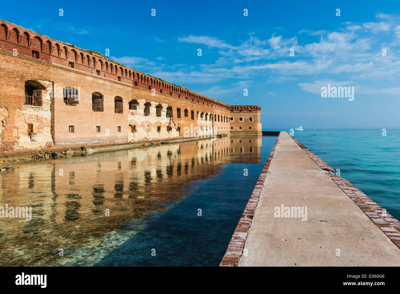 The moat, brick wall, battlements, and bastions of Fort Jefferson, on ...