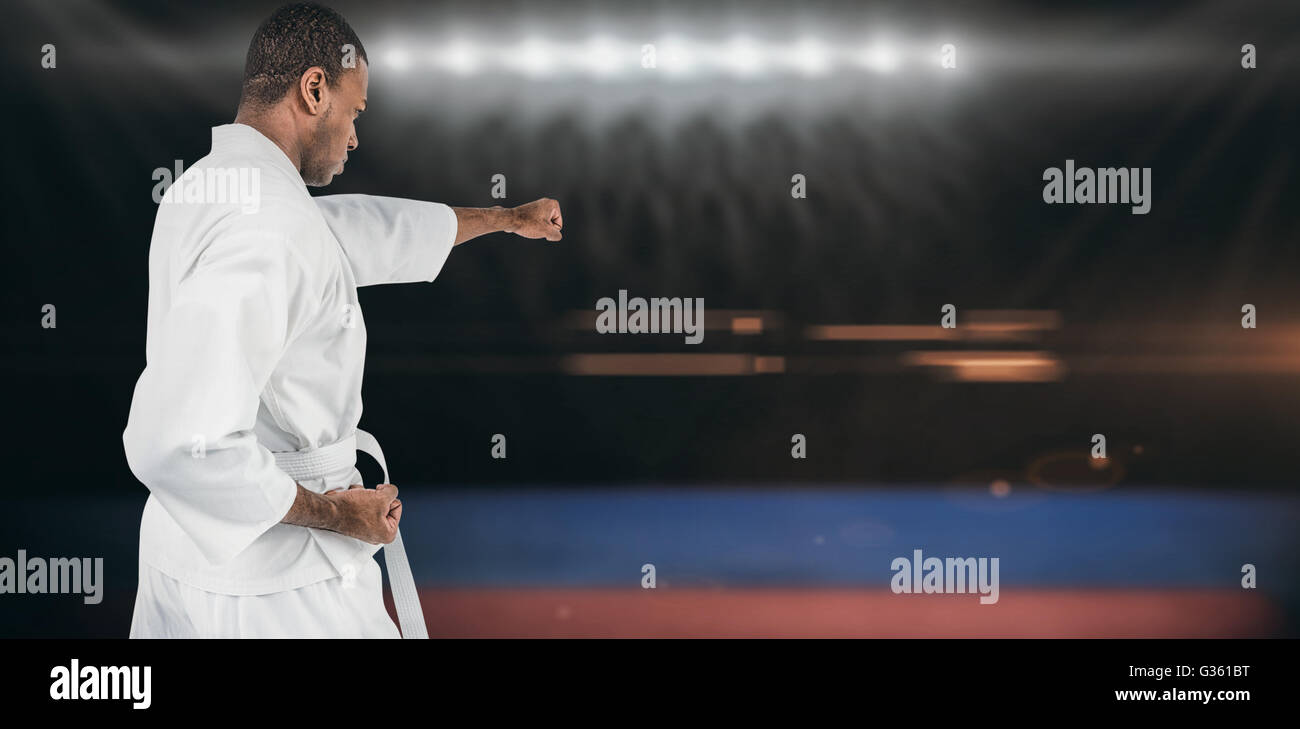 Composite image of fighter performing karate stance Stock Photo - Alamy