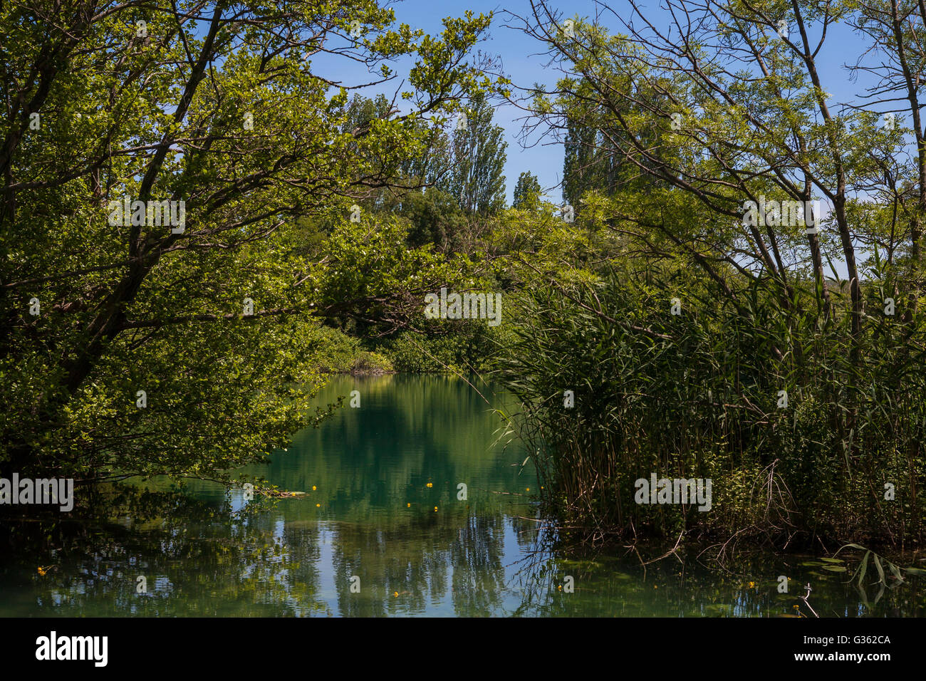 The Krka River above Skradinski buk, a waterfall complex in the Krka ...