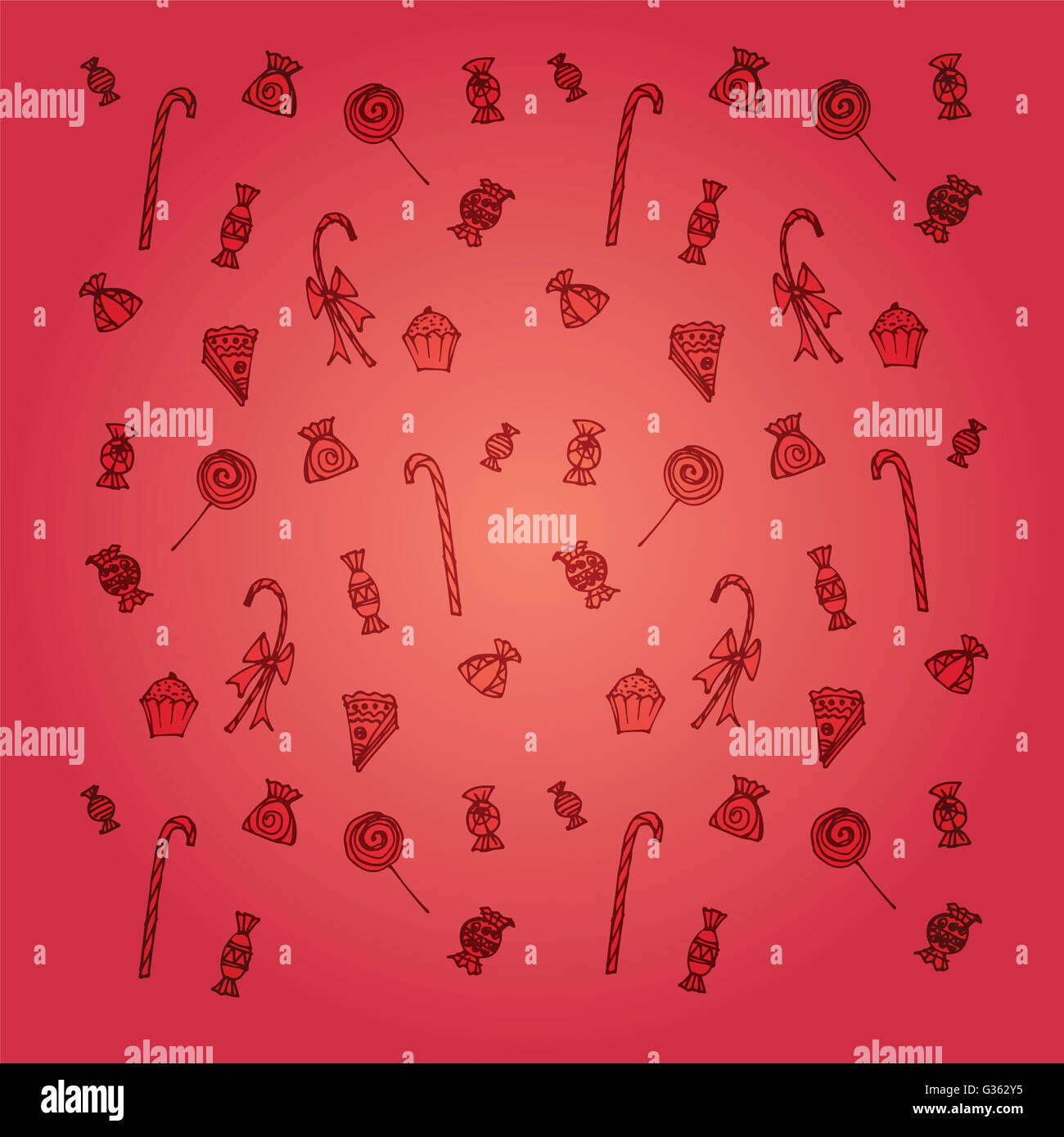 Candy sweets cake confectionary background. Red background with sweets ...