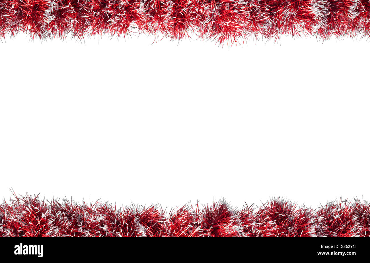 Seamless Christmas red silver tinsel frame. Isolated on a white ...