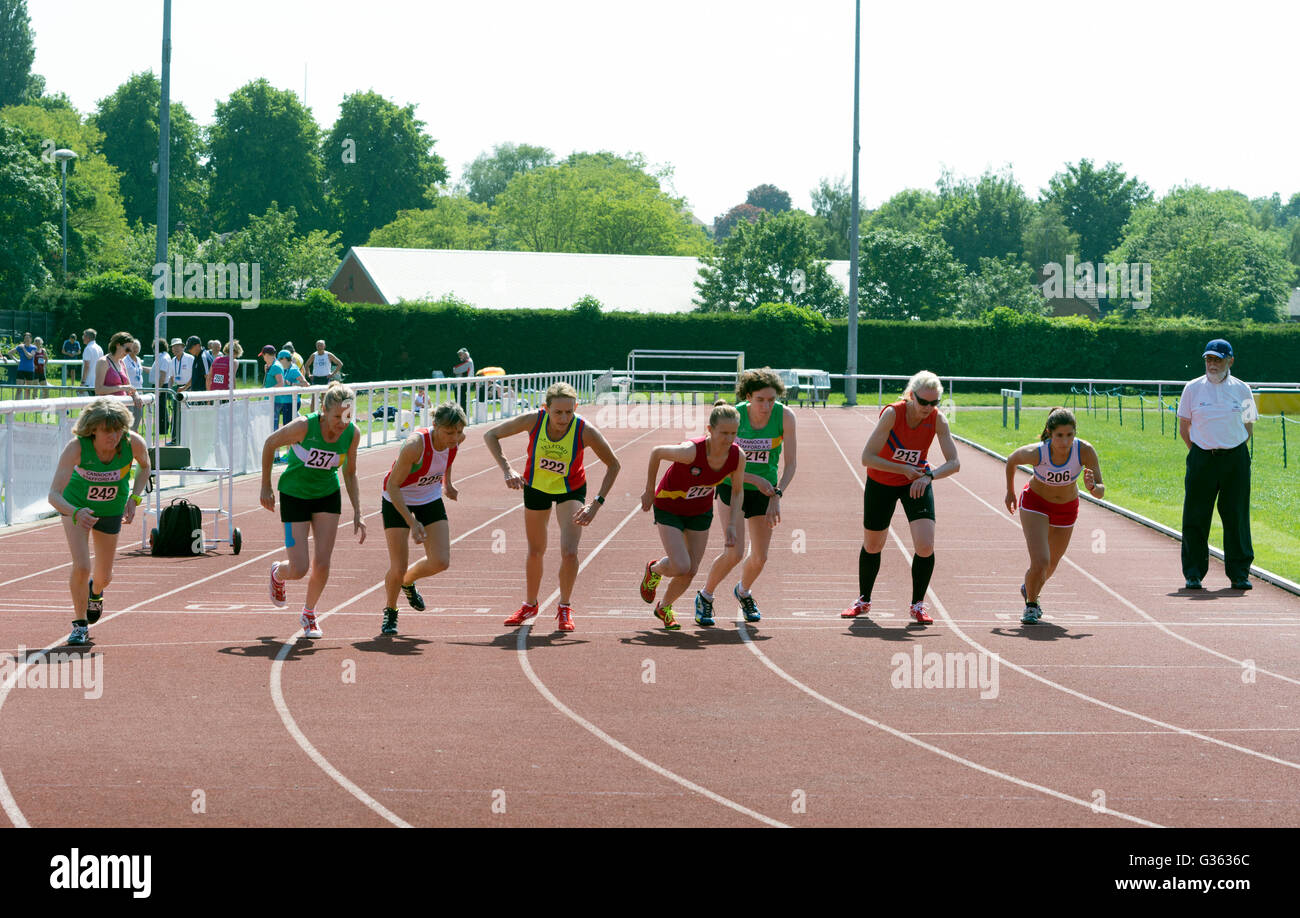 Masters athletics UK. Start of women`s 800m race Stock Photo - Alamy