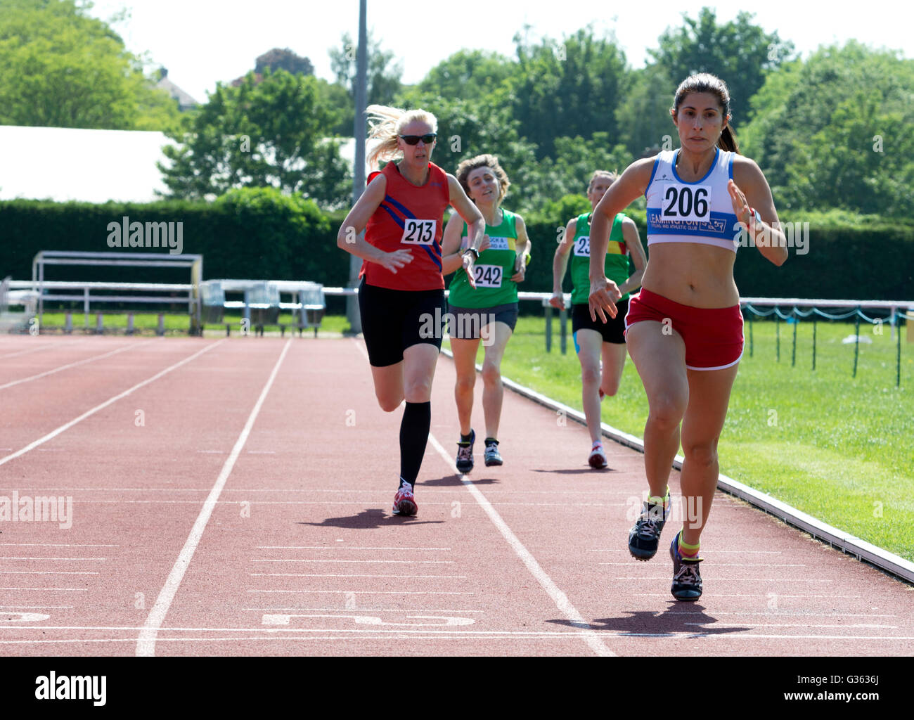 Masters athletics UK. Athletes in women`s 800m race Stock Photo - Alamy
