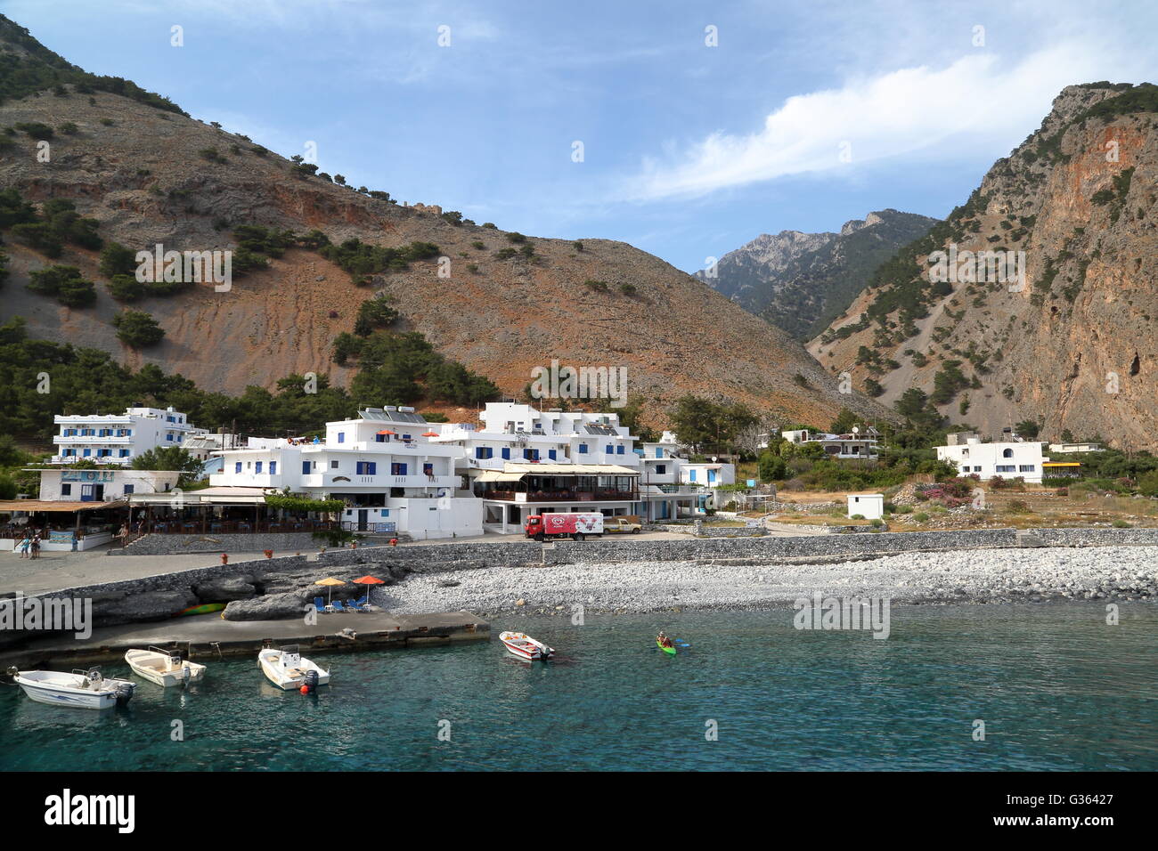 Agia Roumeli village, entrance or exit point to the Samaria Gorge hike ...