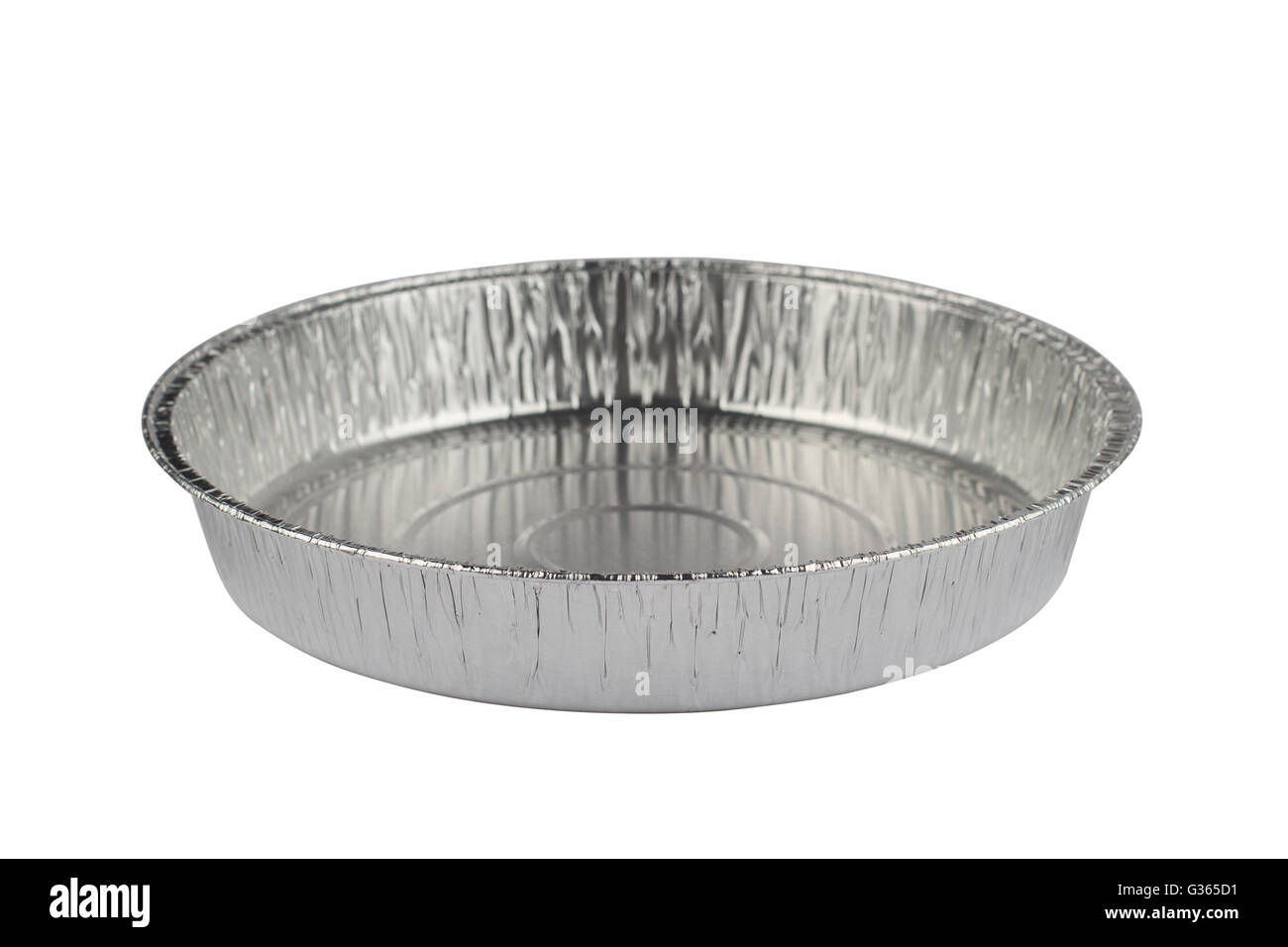 horizontal front view of an open empty round aluminum meal pack ...