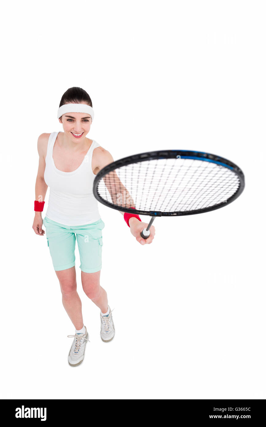 Female athlete playing badminton Stock Photo - Alamy