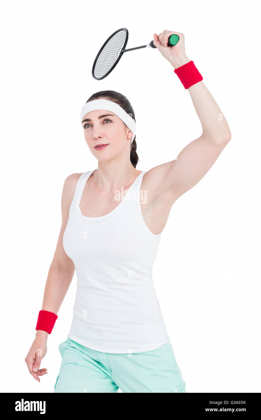 Female athlete playing badminton Stock Photo - Alamy