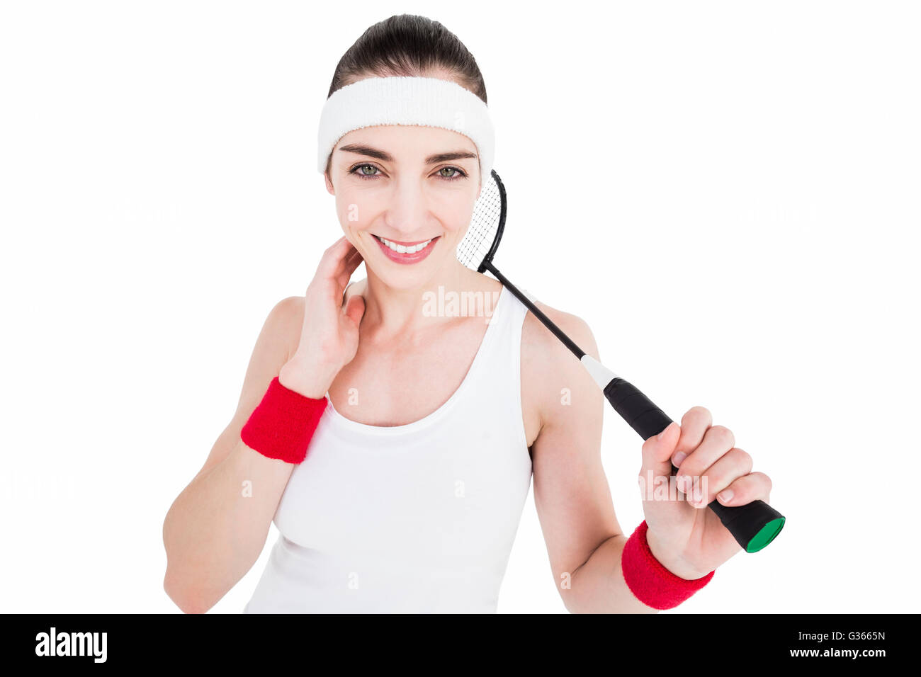 Female athlete playing badminton Stock Photo - Alamy
