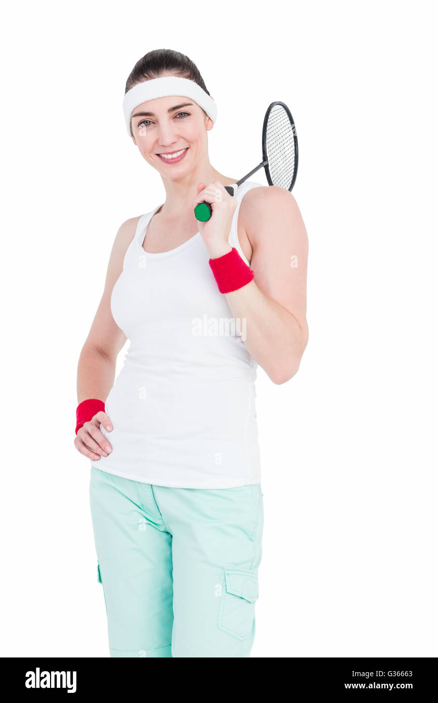 Female athlete playing badminton Stock Photo - Alamy