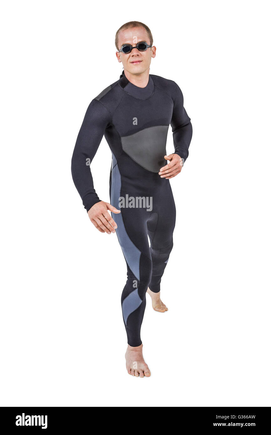 Swimmer in wetsuit and swimming goggles Stock Photo - Alamy