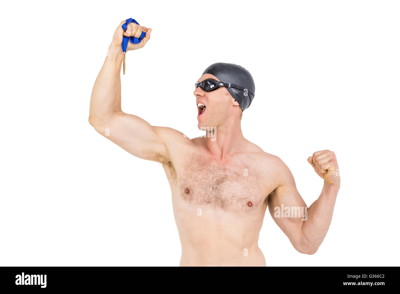 Swimmer posing with gold medal Stock Photo - Alamy