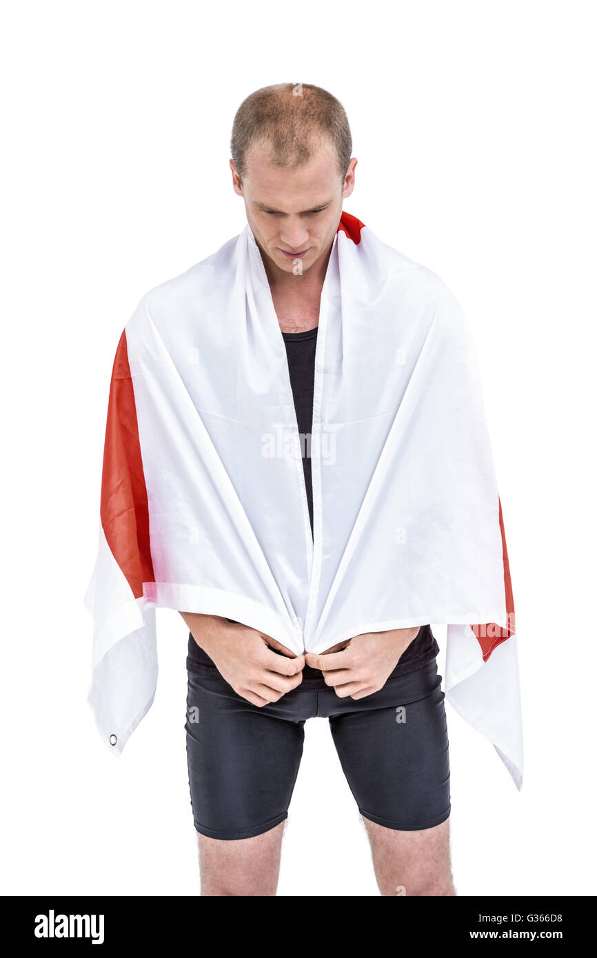 Athlete with england flag wrapped around his body Stock Photo - Alamy