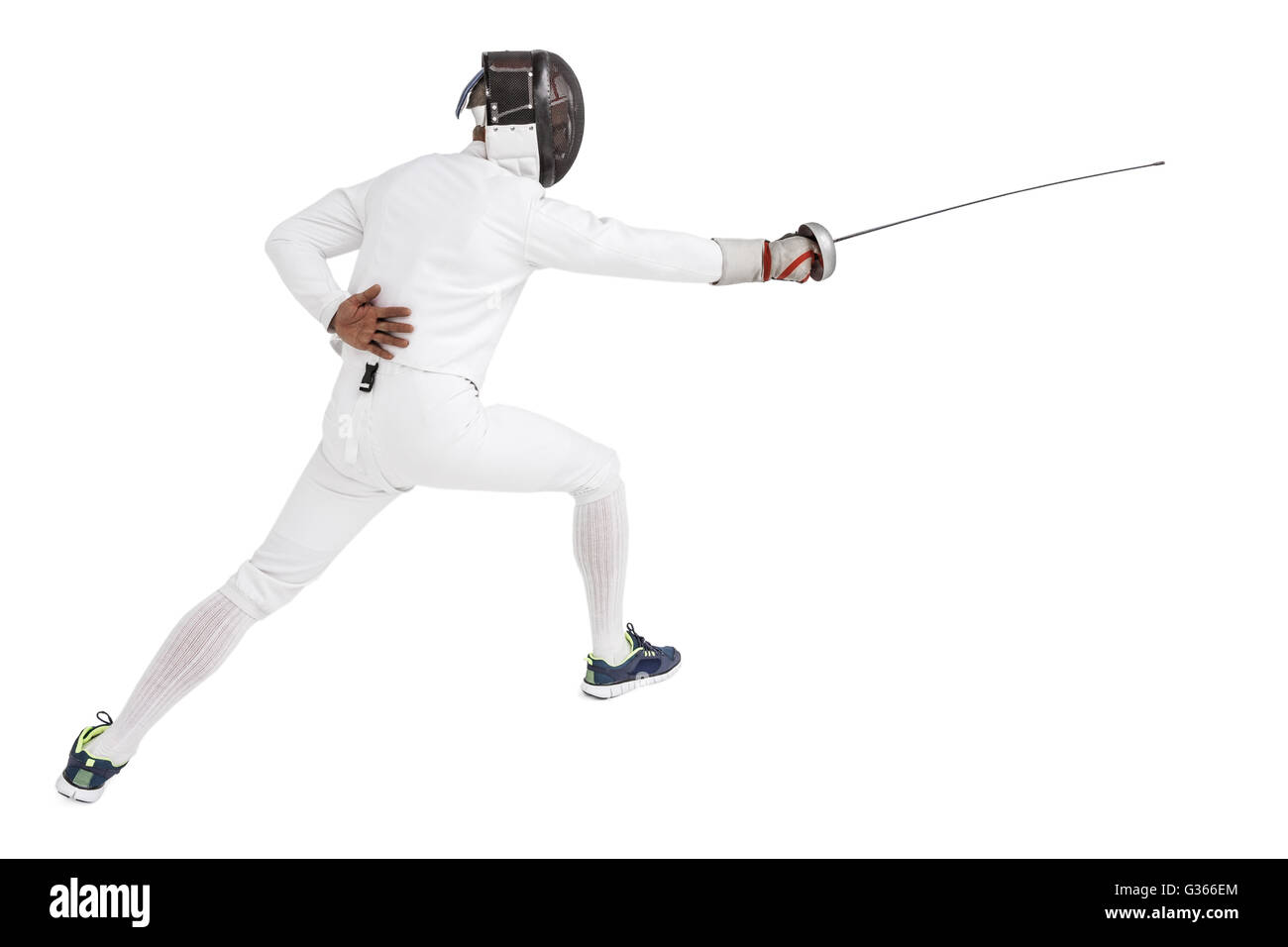 Man wearing fencing suit practicing with sword Stock Photo - Alamy