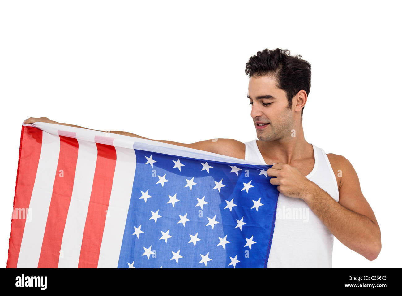 Athlete posing with american flag Stock Photo - Alamy