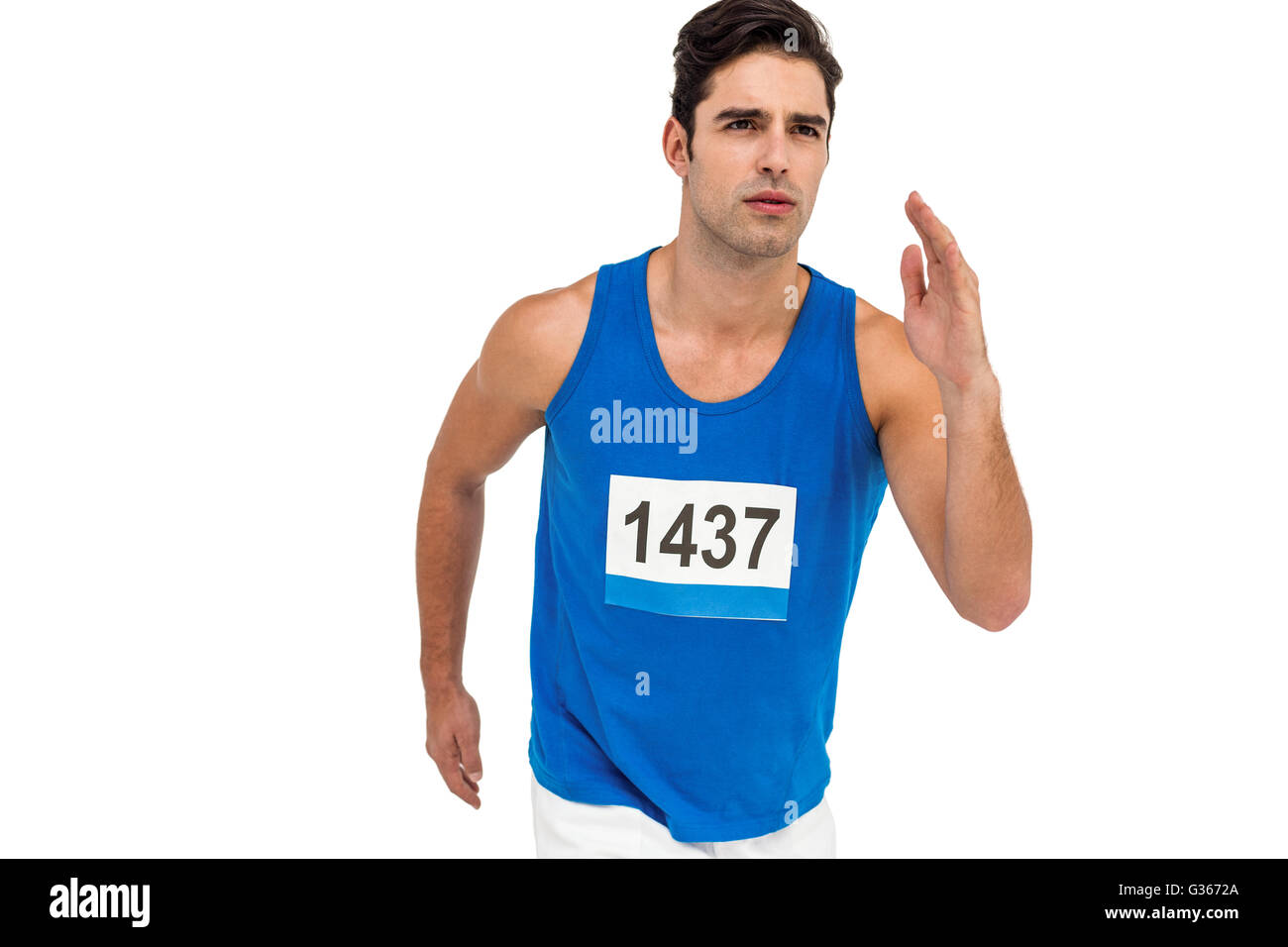 Male athlete running on white background Stock Photo - Alamy