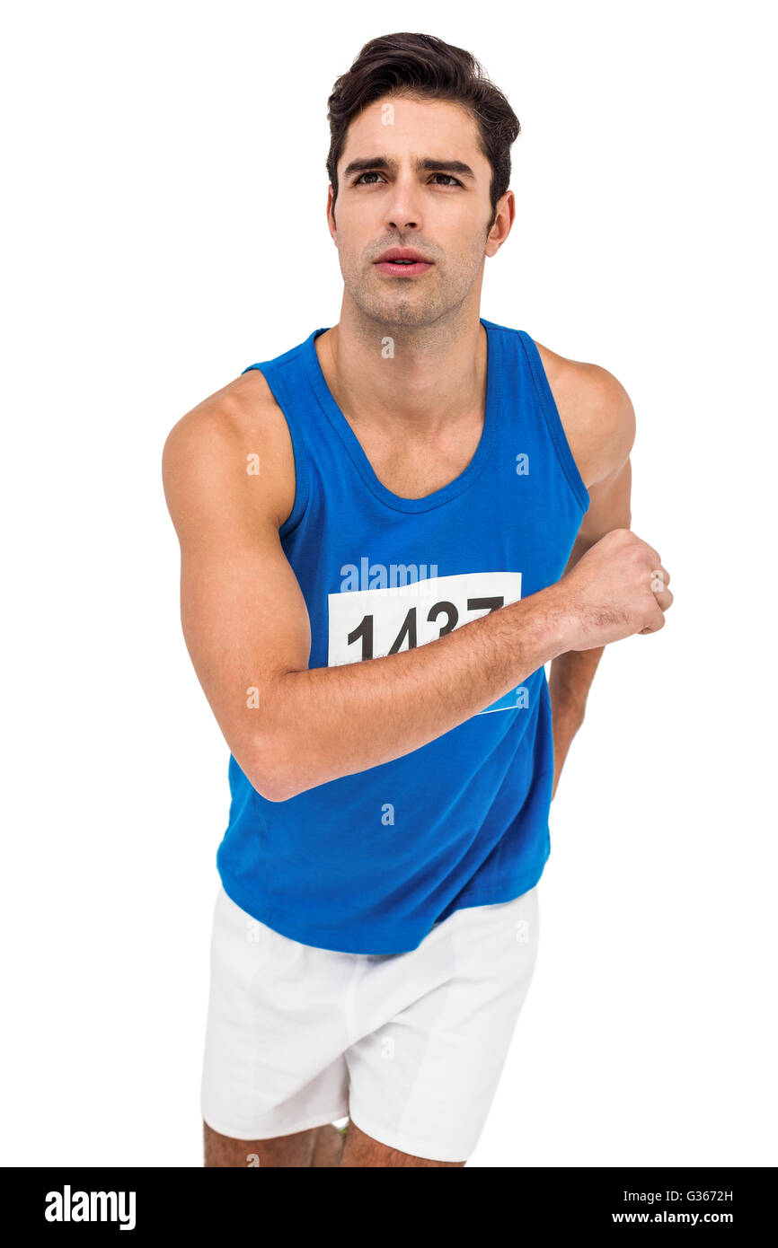 Male athlete running on white background Stock Photo - Alamy