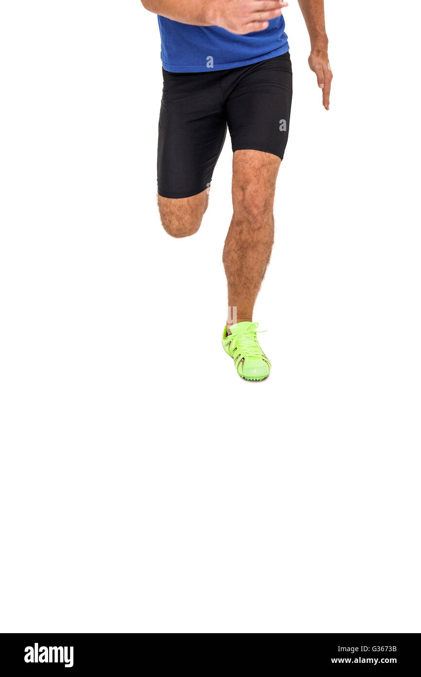 Athlete feet running on white background Stock Photo - Alamy