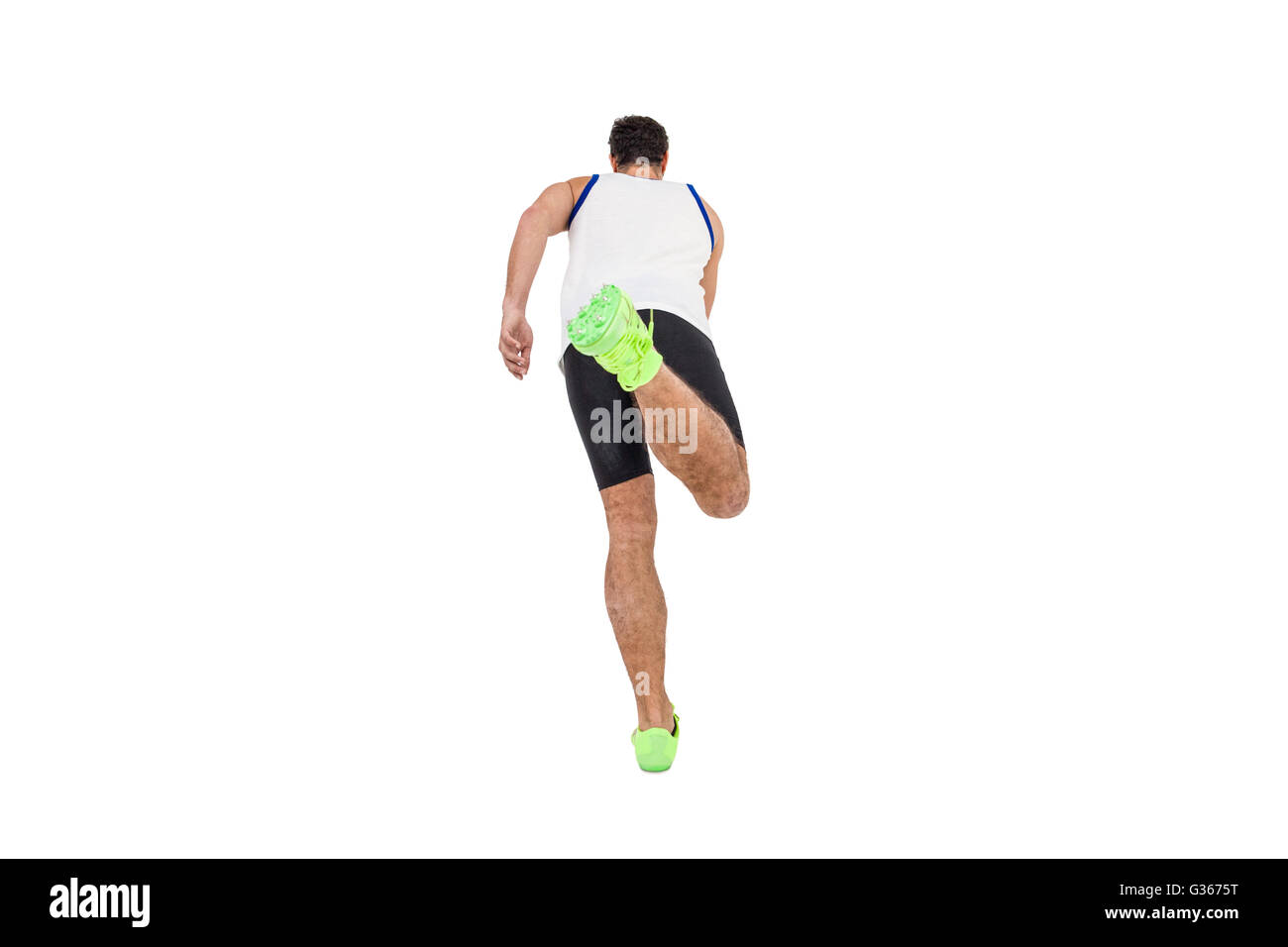 Rear view of male athlete running on white background Stock Photo - Alamy