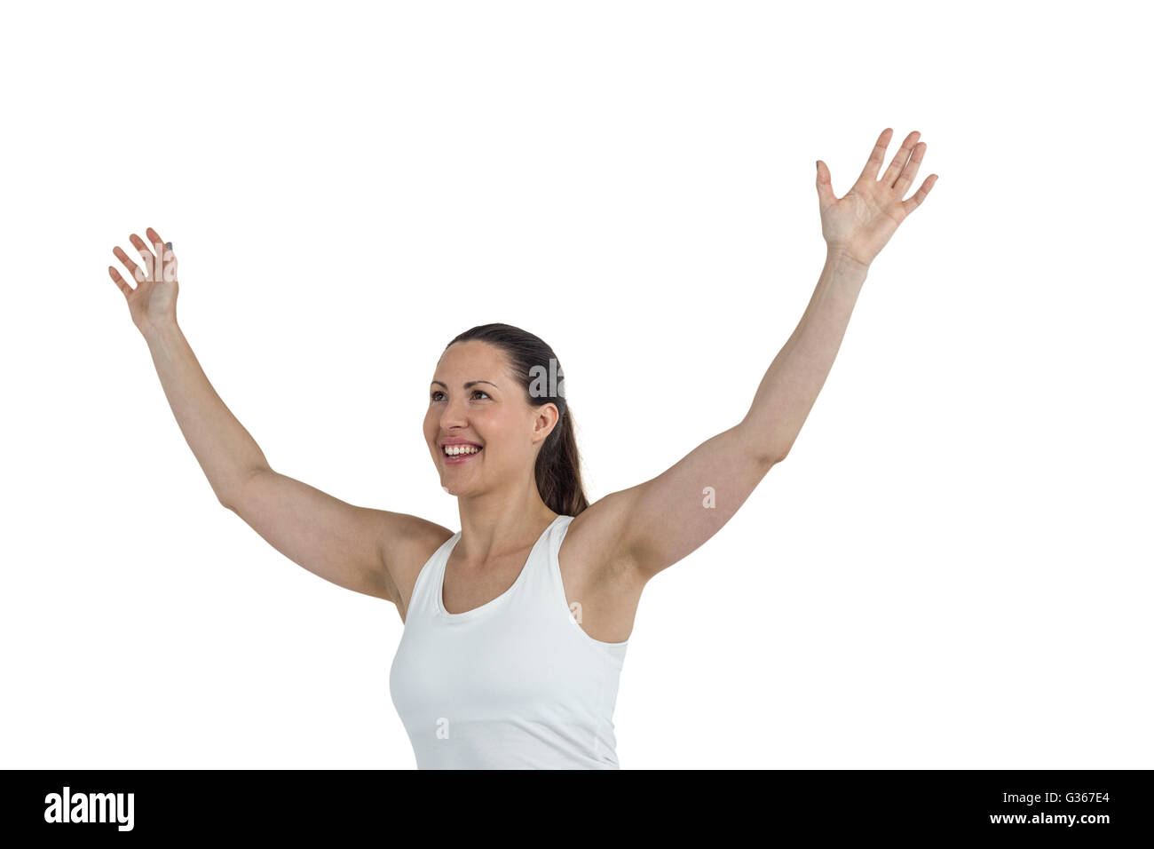 Female athlete posing after victory Stock Photo - Alamy