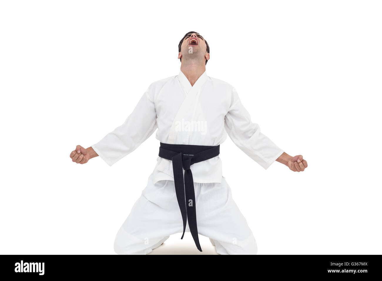 Fighter posing after victory Stock Photo - Alamy