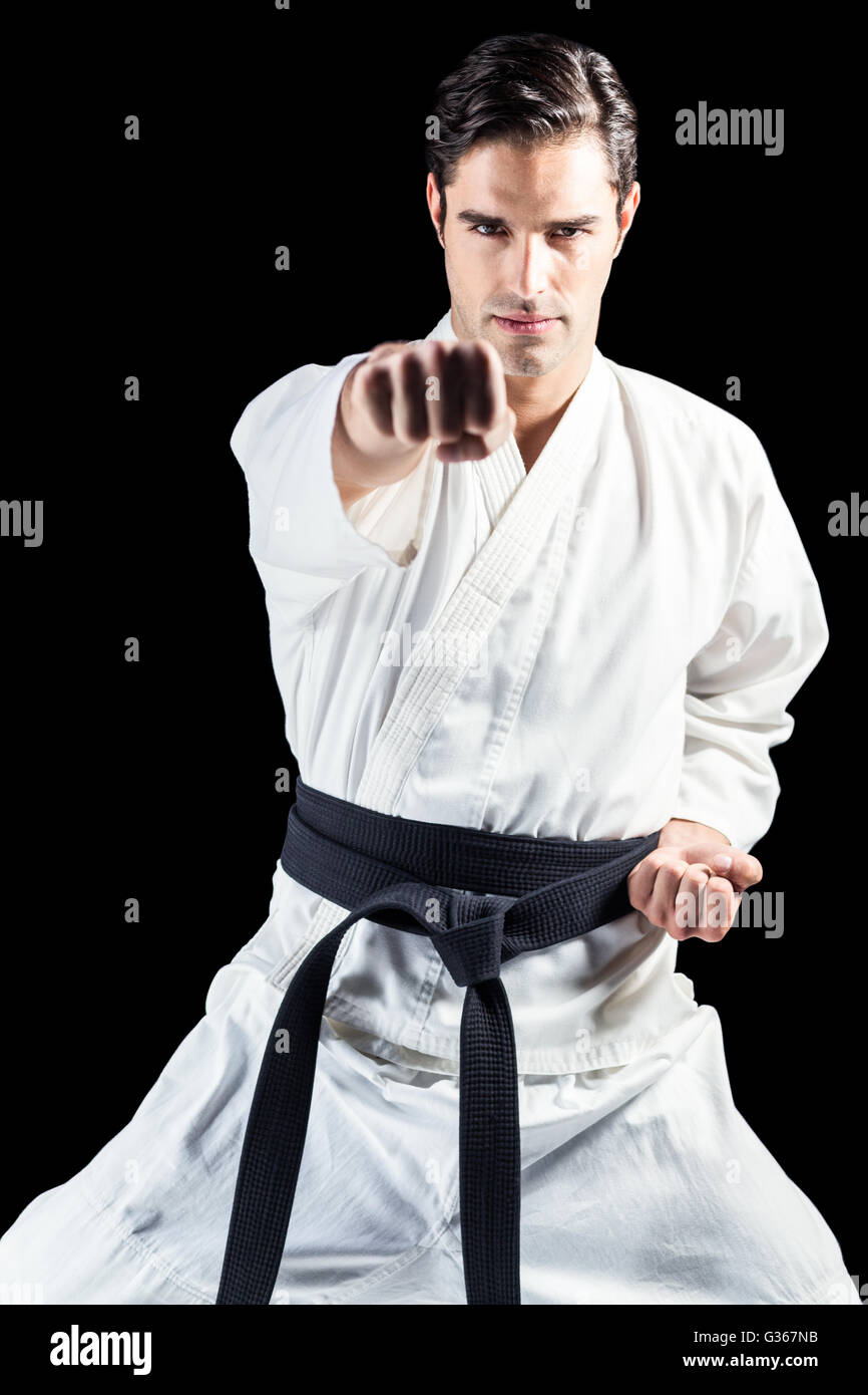 Portrait of fighter performing karate stance Stock Photo - Alamy