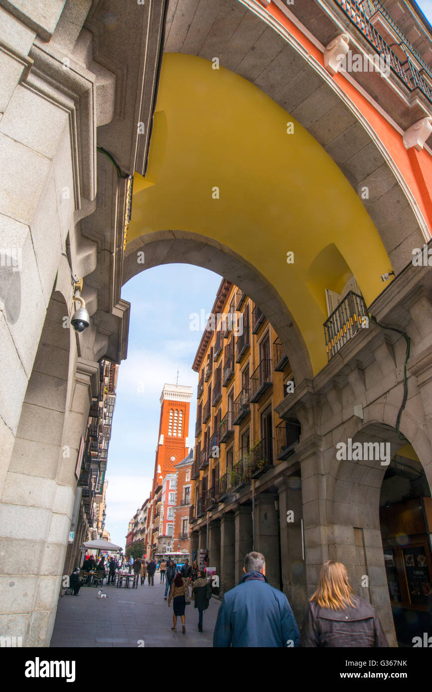 Gerona street from an arch of the Main Square. Madrid, Spain Stock ...