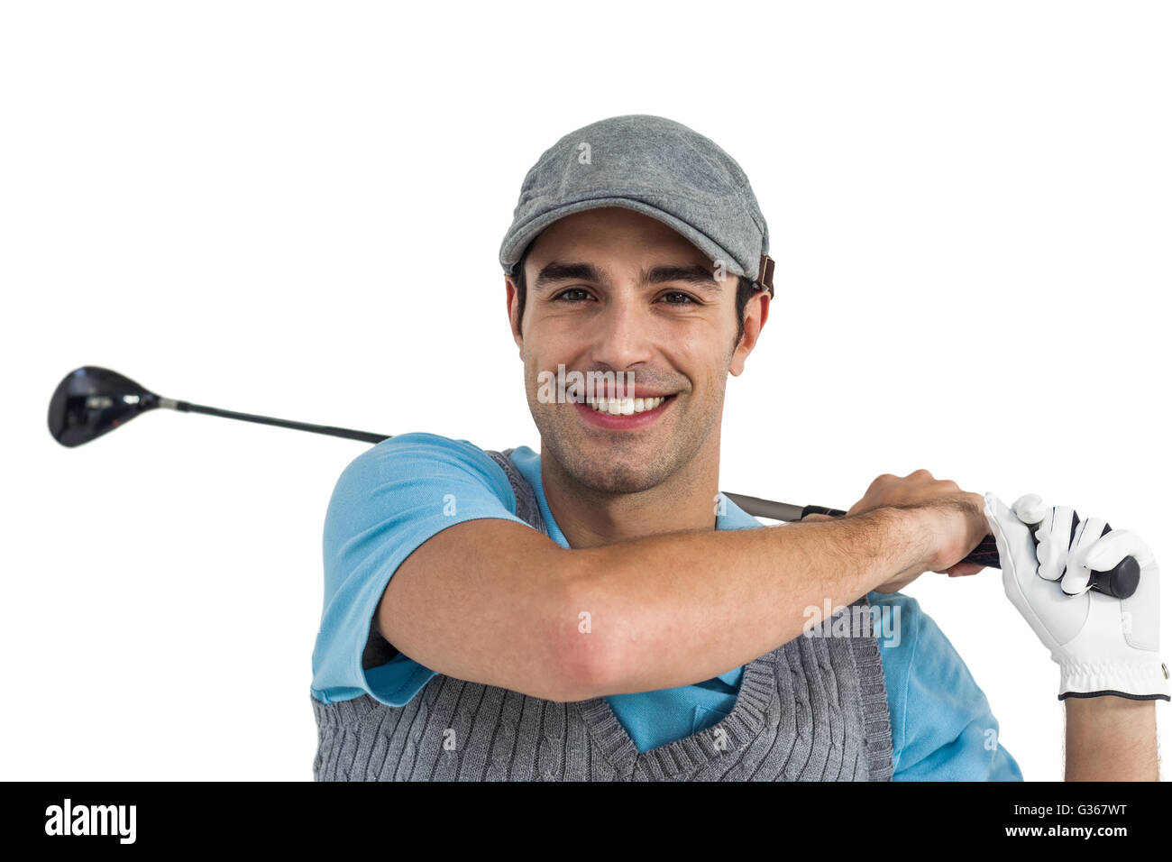 Portrait of golf player taking a shot Stock Photo - Alamy