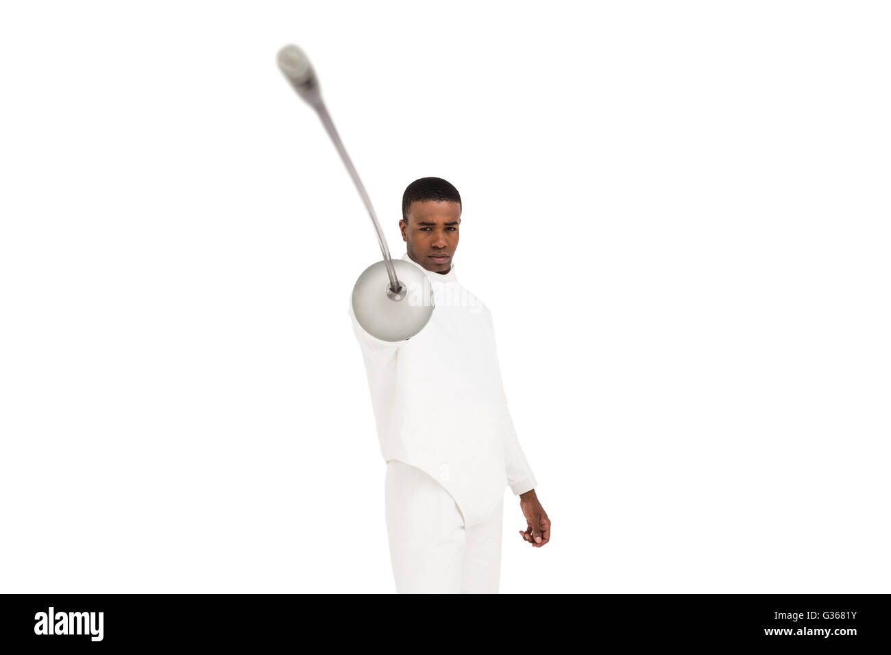 Swordsman practicing with fencing sword Stock Photo - Alamy
