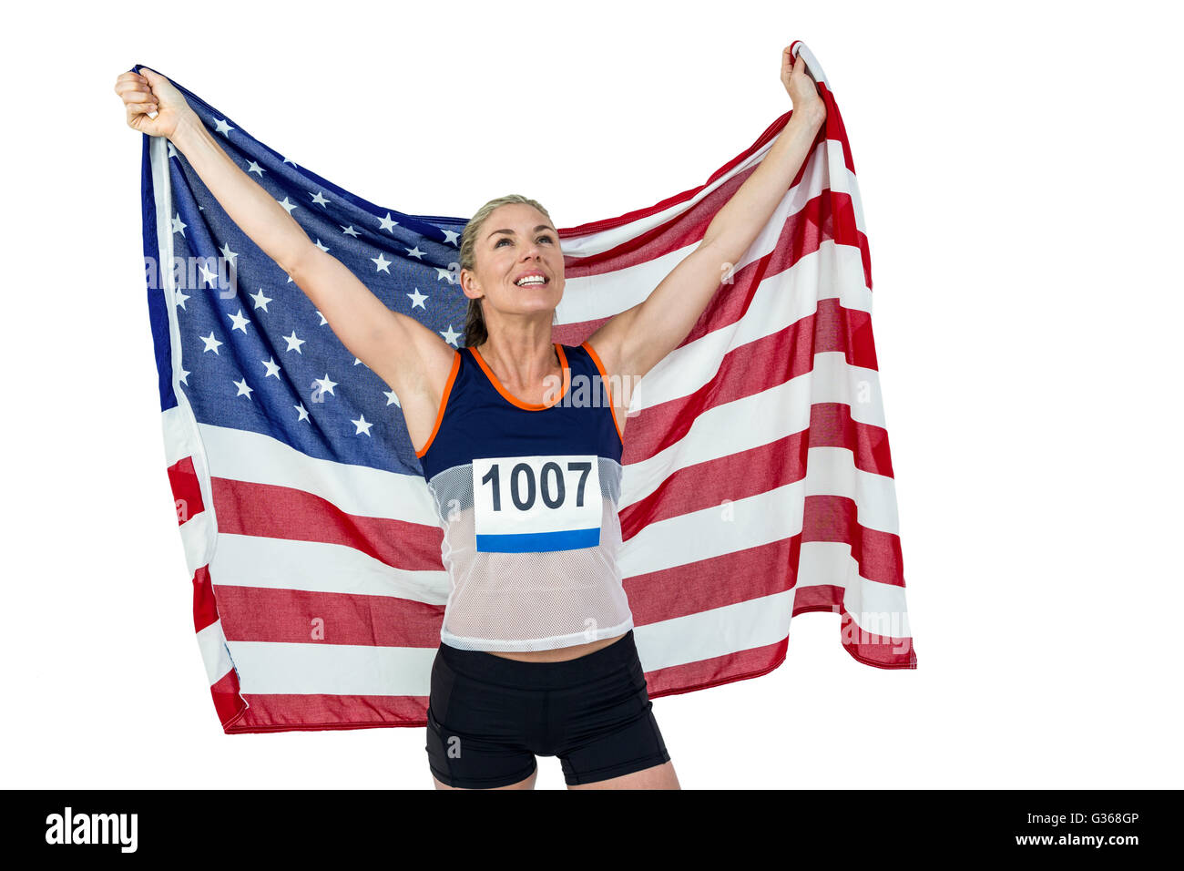 Happy woman posing flag hi-res stock photography and images - Alamy