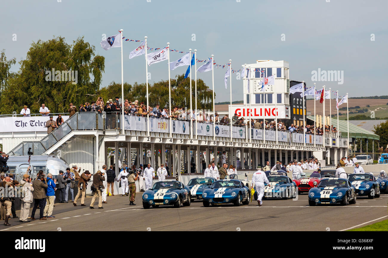 The Shelby Cobra Daytona Coupe Parade on the grid at the 2015 Goodwood ...