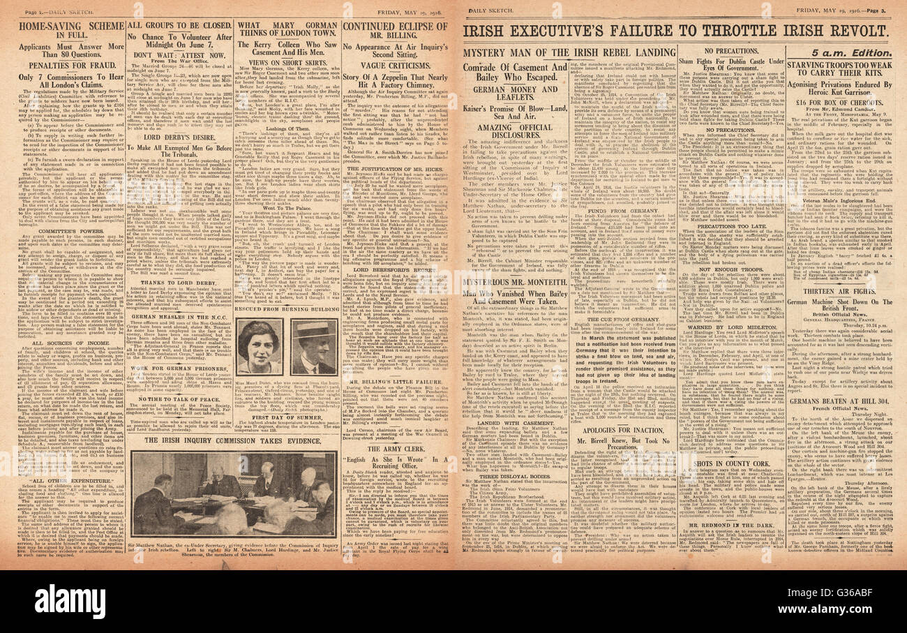 1916 Daily Sketch Inquiry into Irish Easter Rising begins Stock Photo ...