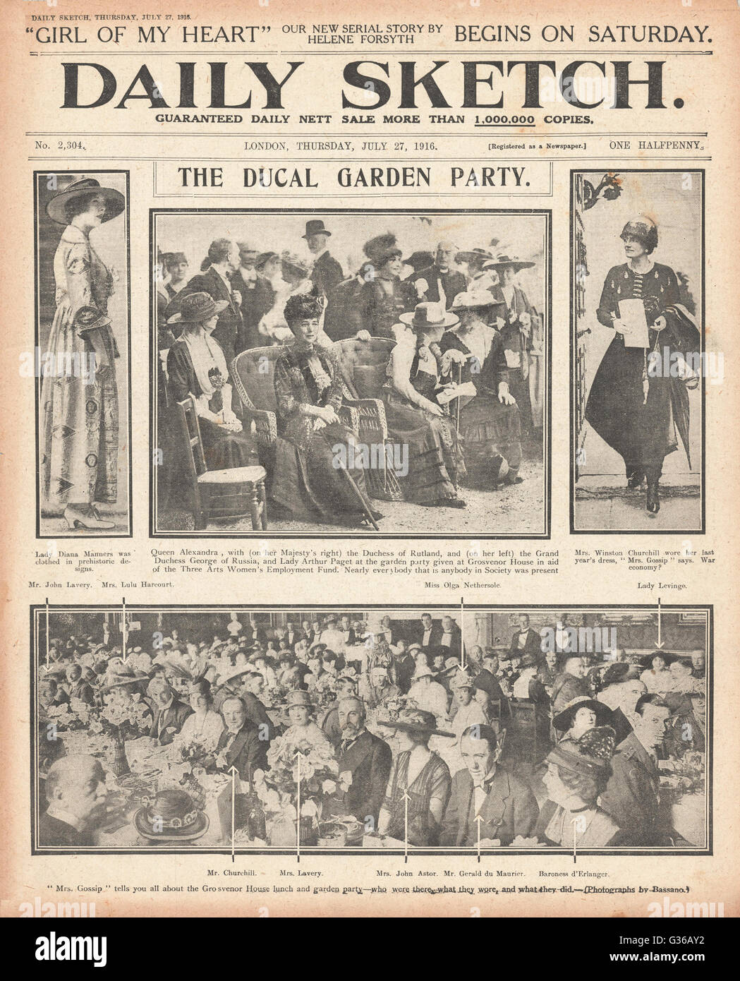 1916 Daily Sketch Garden party at the Grosvenor House Hotel Stock Photo ...