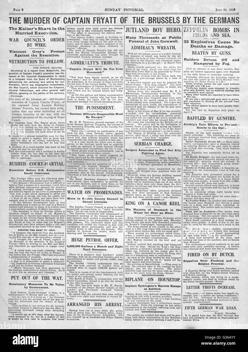 1916 Sunday Pictoriall Captain Charles Fryatt executed Stock Photo - Alamy