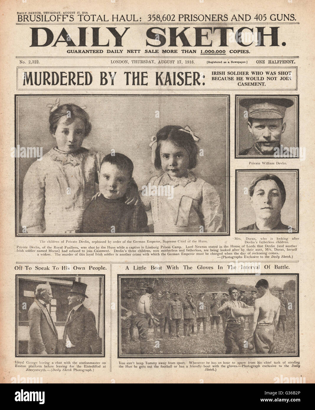 1916 Daily Sketch Private William Devlin executed Stock Photo - Alamy