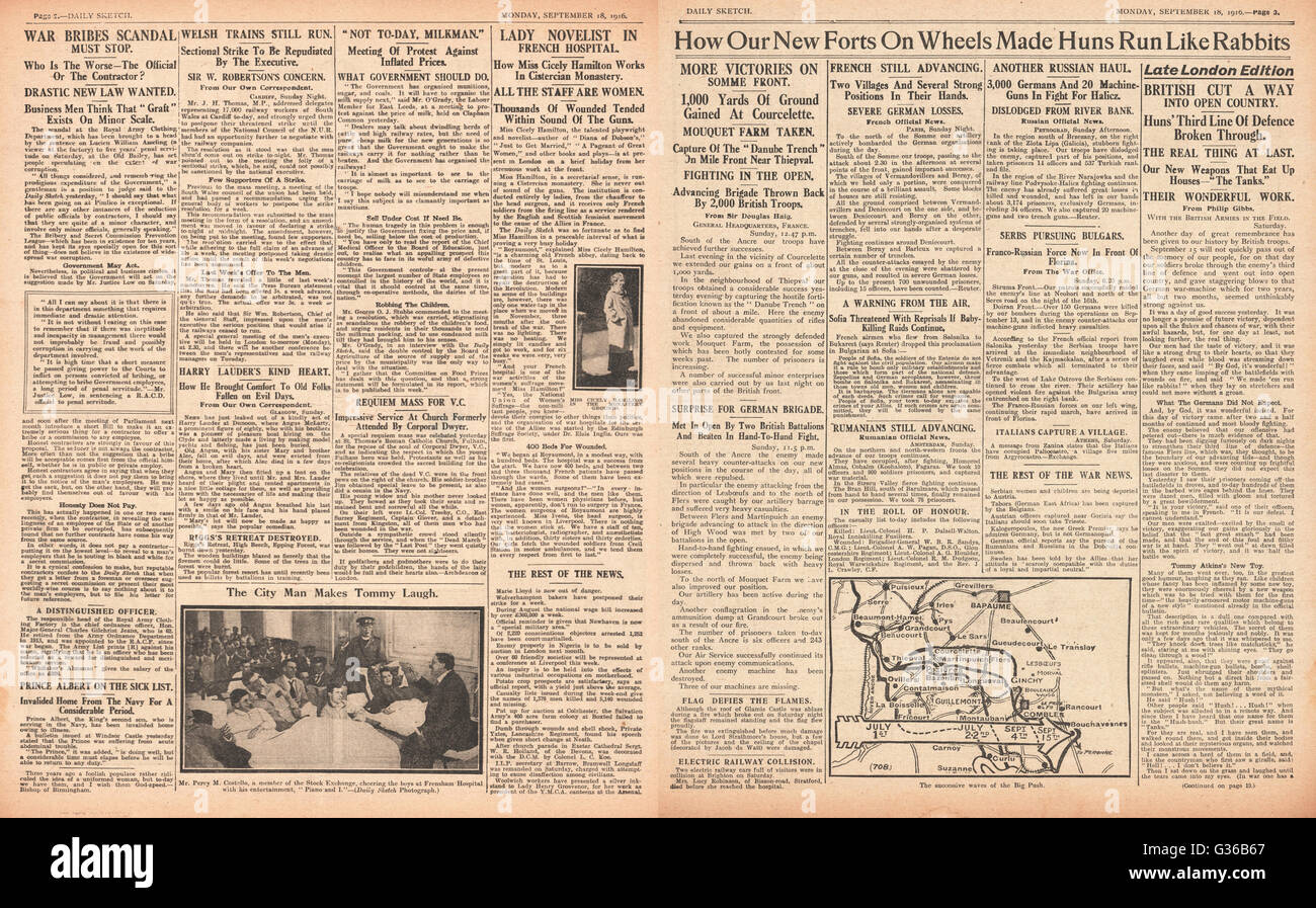 1916 Daily Sketch First tank action of World War One Stock Photo - Alamy