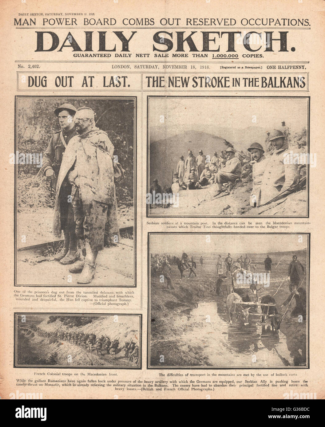 1916 Daily Sketch Allied forces in the Balkans Stock Photo - Alamy