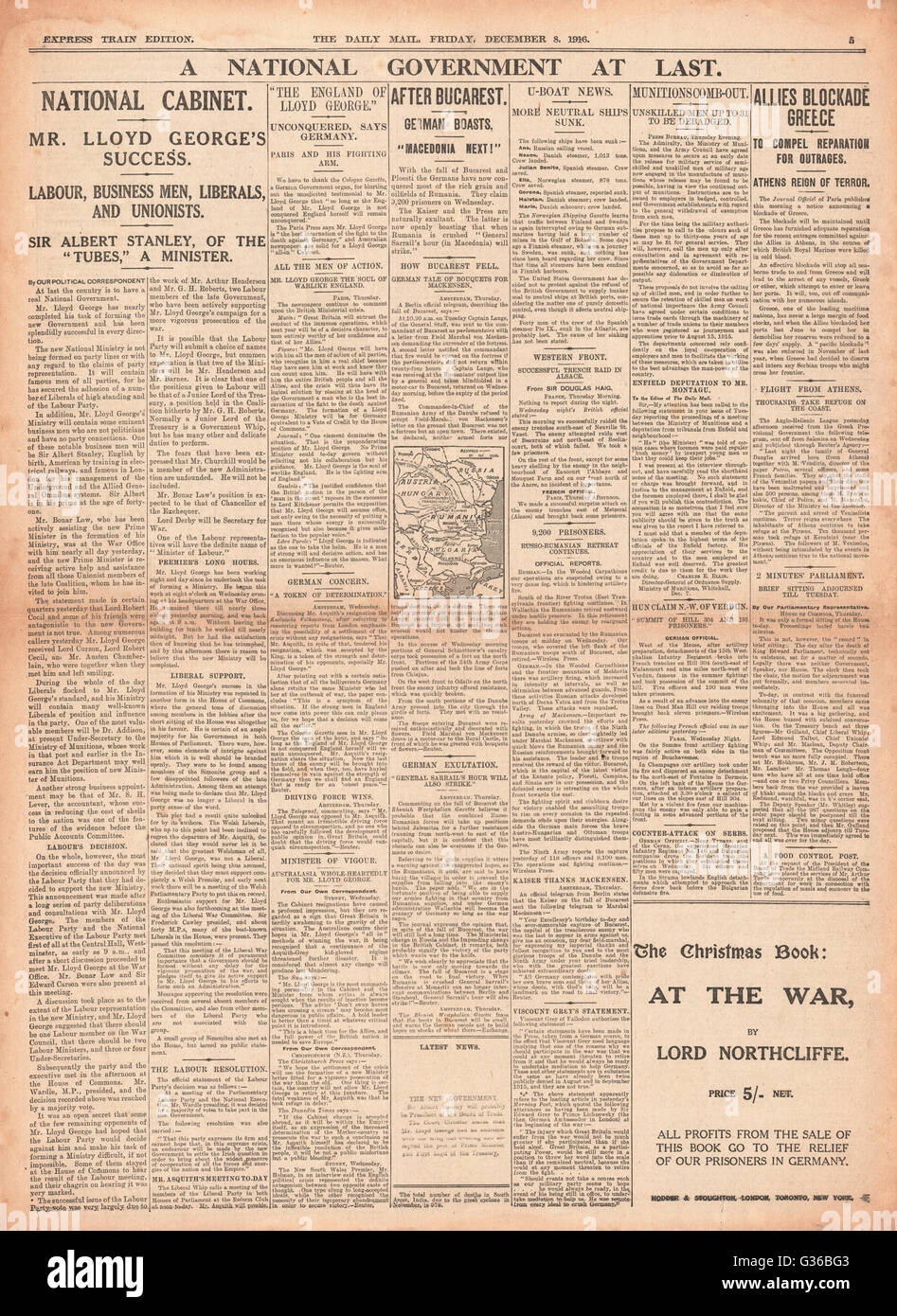 1916 Daily Mail Lloyd George forms new British government Stock Photo ...