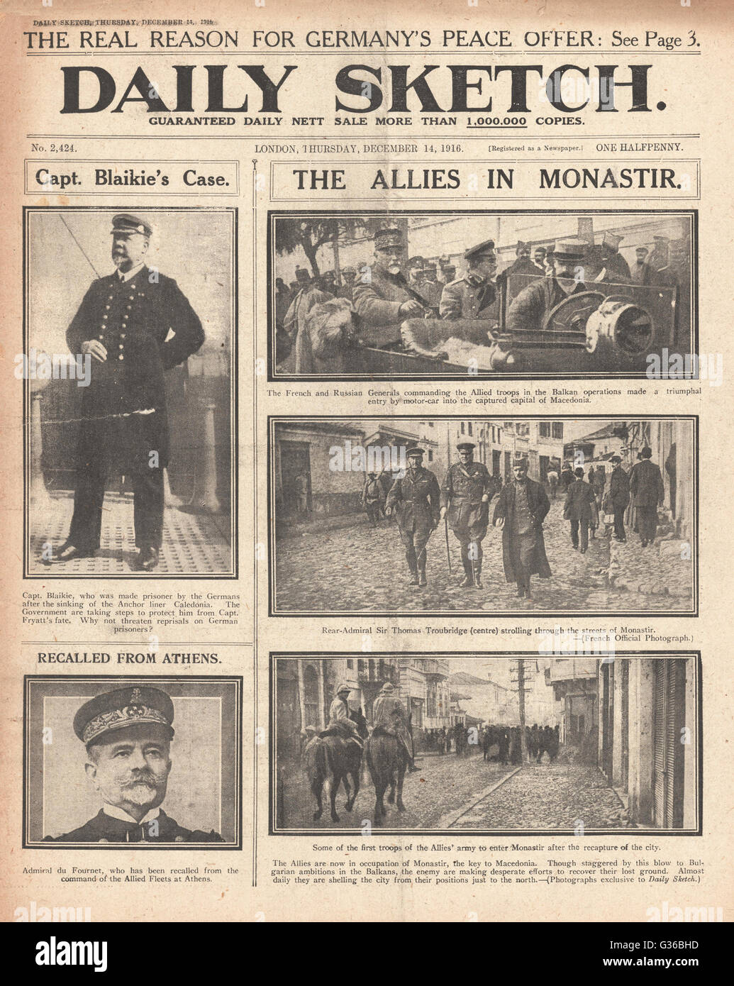 1916 Daily Daily Sketch Allies capture Monastir Stock Photo - Alamy
