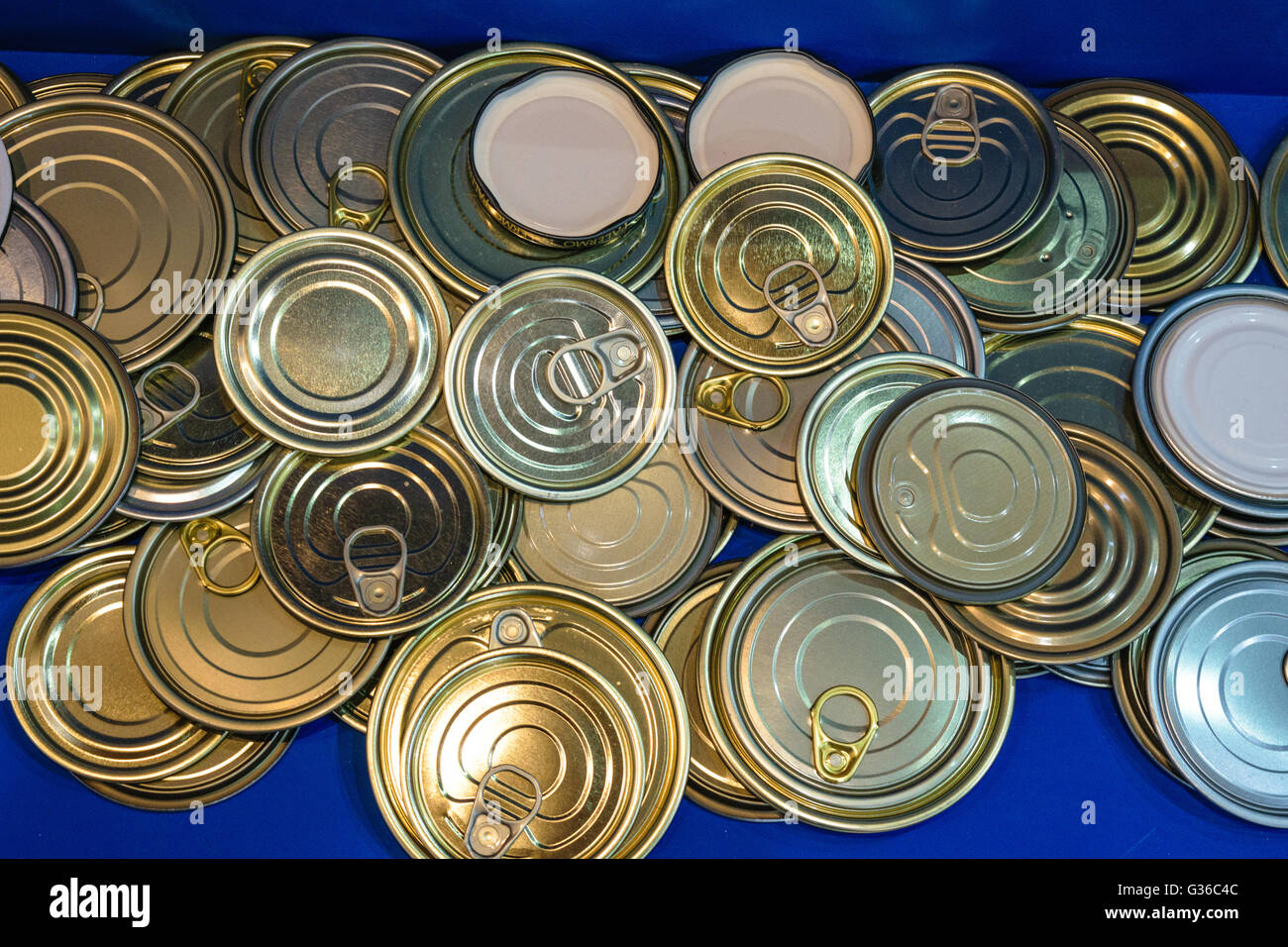 Close up of Metal Lids for Cans Stock Photo - Alamy