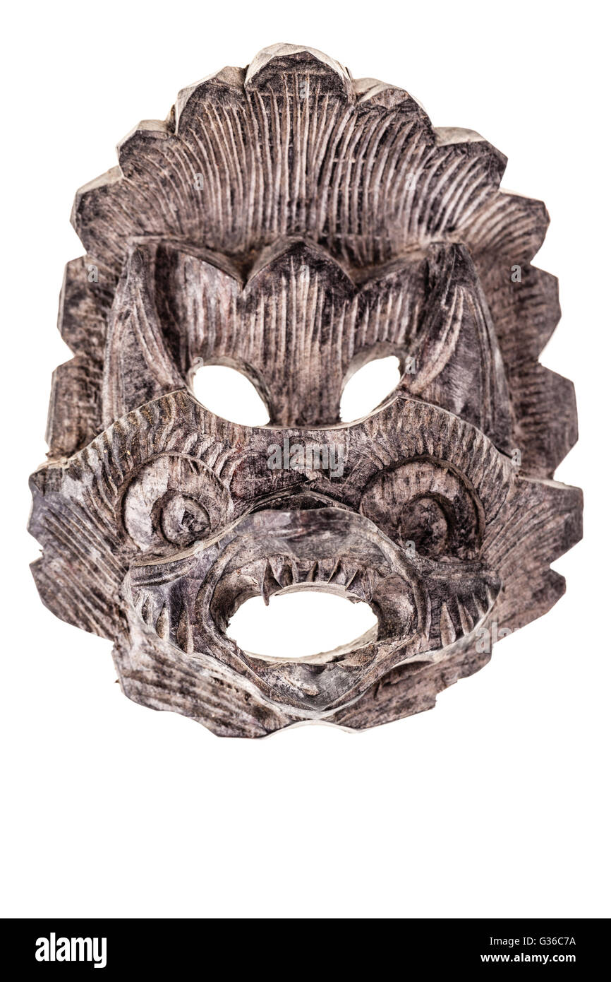 an ancient chinese wooden mask isolated over a white background Stock ...