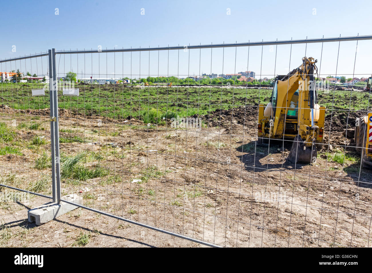 Landscape transform into urban area with machinery, people are working ...