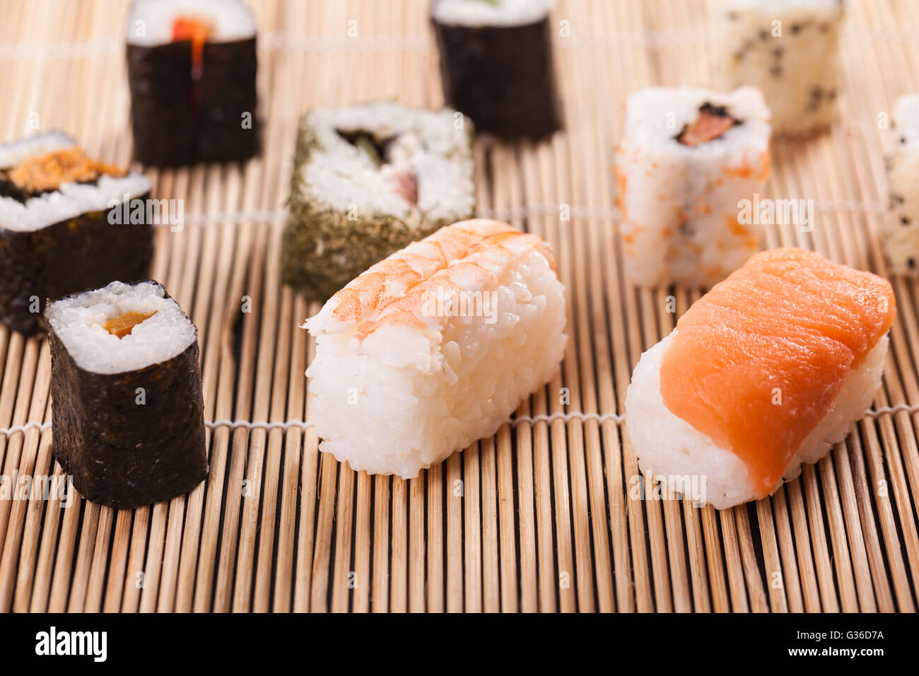 Various sushi pieces arranged on hi-res stock photography and images ...