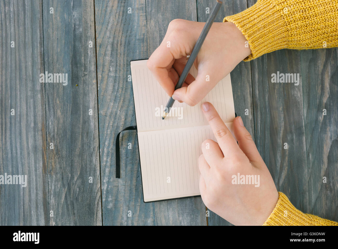 Carpenter's table Hand writing on paper on carpenter's table Stock ...