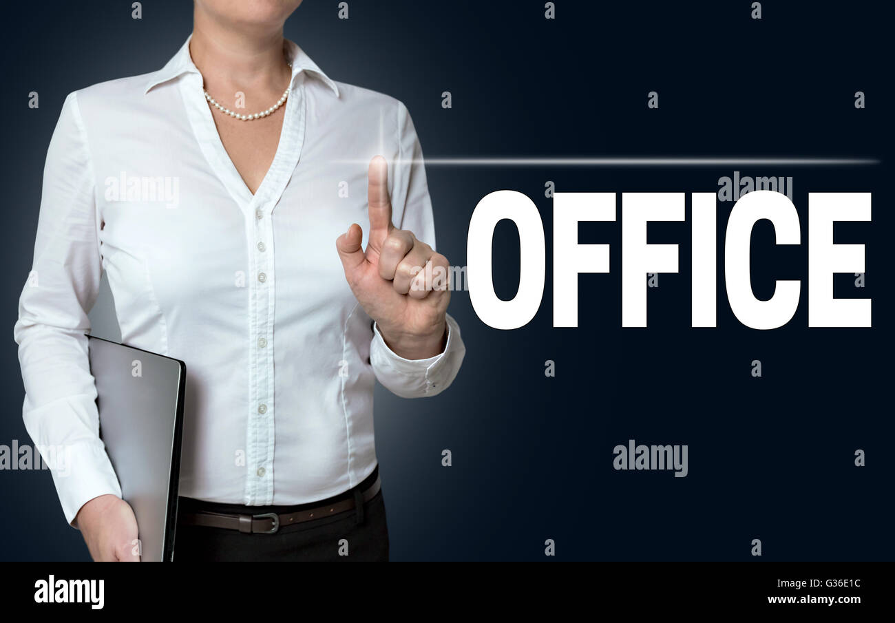 office touchscreen is operated by businesswoman Stock Photo - Alamy