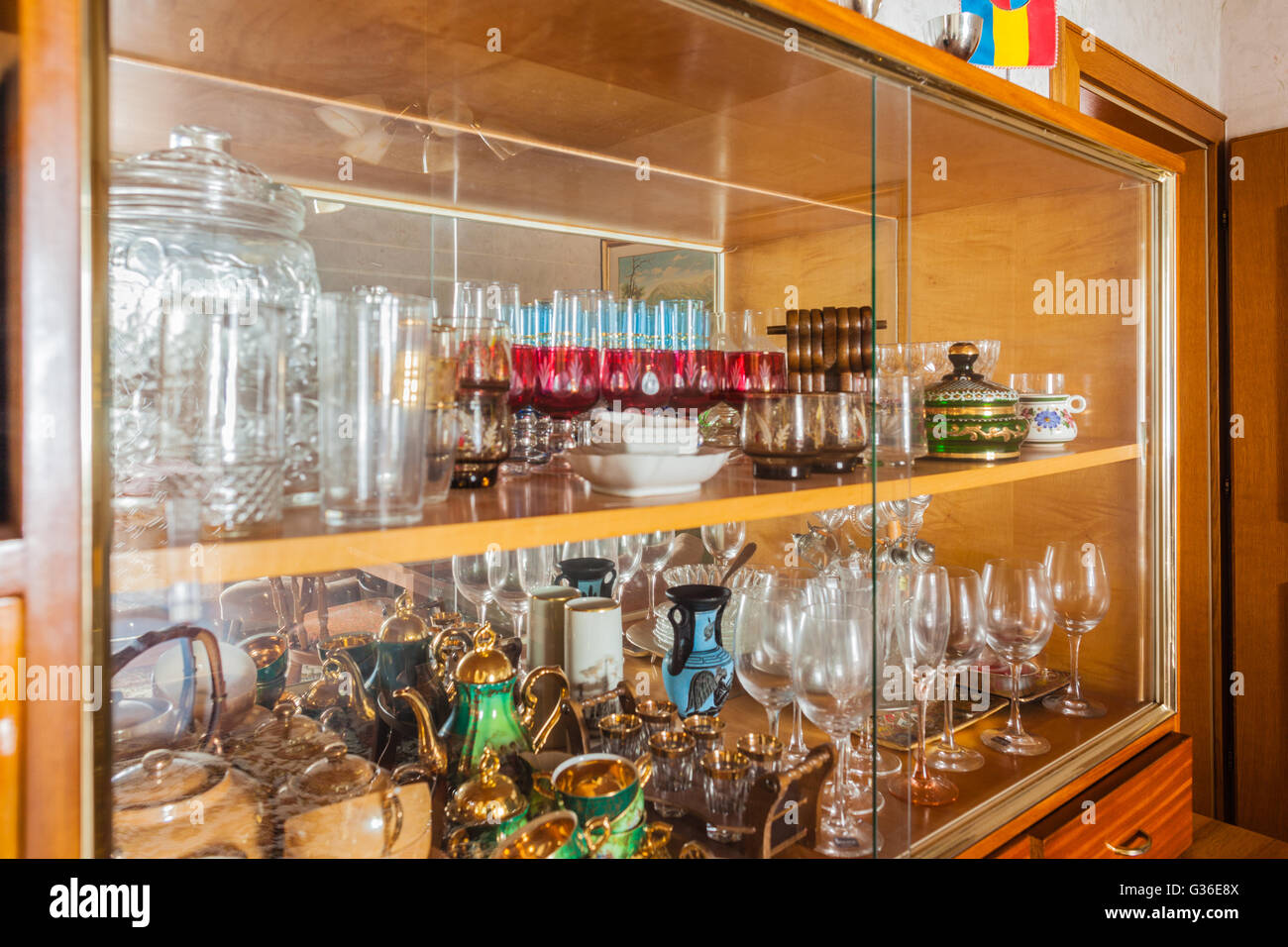 fine glassware including glasses and tea cups in a cabinet Stock Photo ...